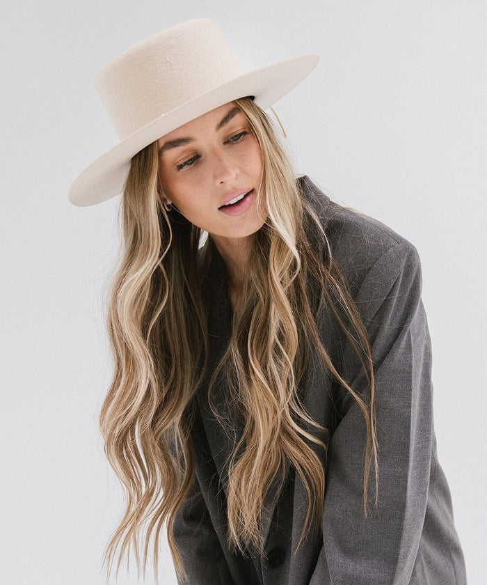 Maise Telescope Crown Hat | Women’s Classic Felt Hat with Flat Brim