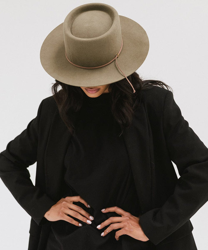 Maise Telescope Crown Hat | Women’s Classic Felt Hat with Flat Brim